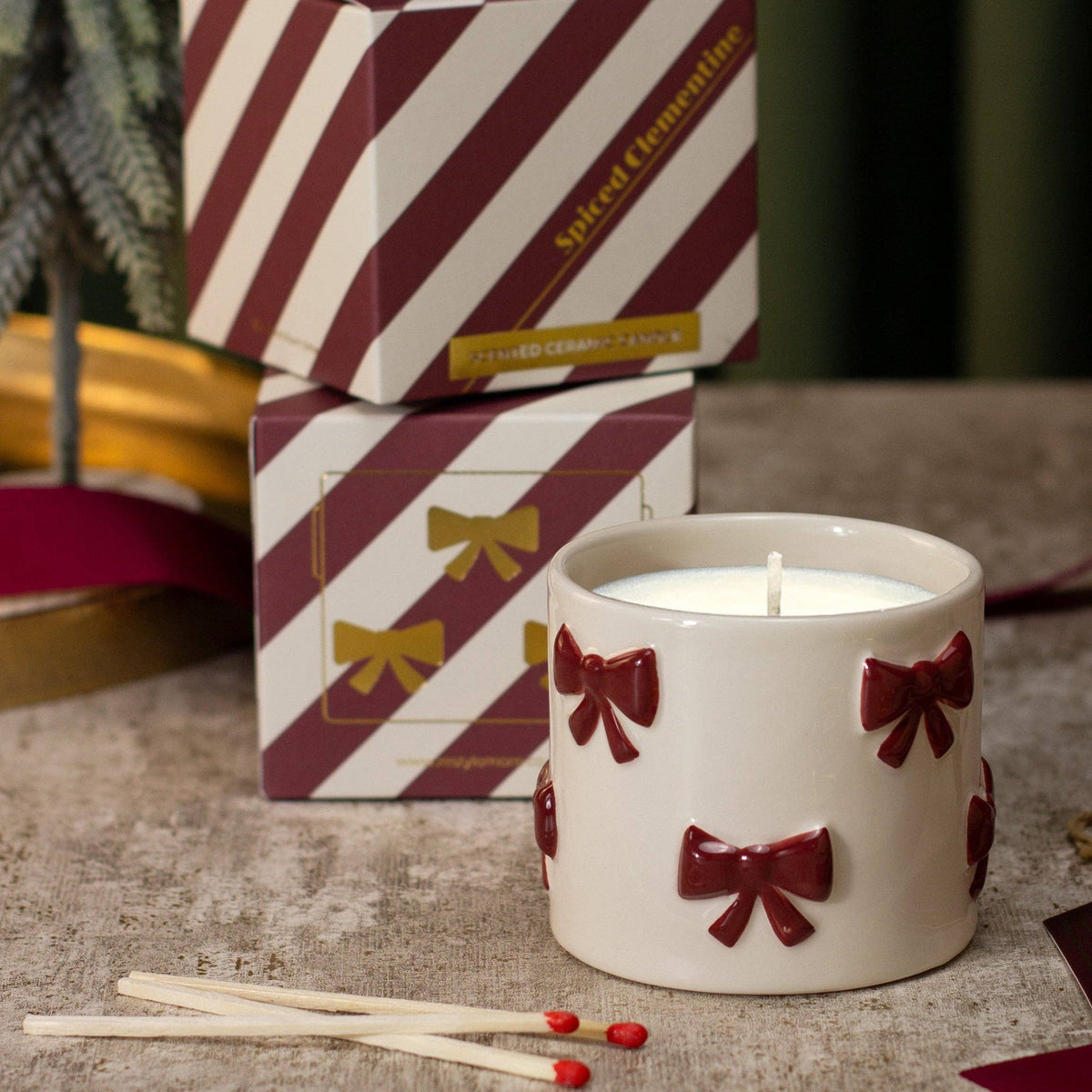 Zesty Lemons | Burgundy Bow Candle - Spiced Clementine | H&B Style